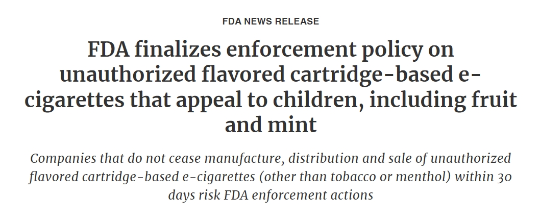FDA Bans Most Flavored Cartridge-Based E-Cigarettes - Ecigator